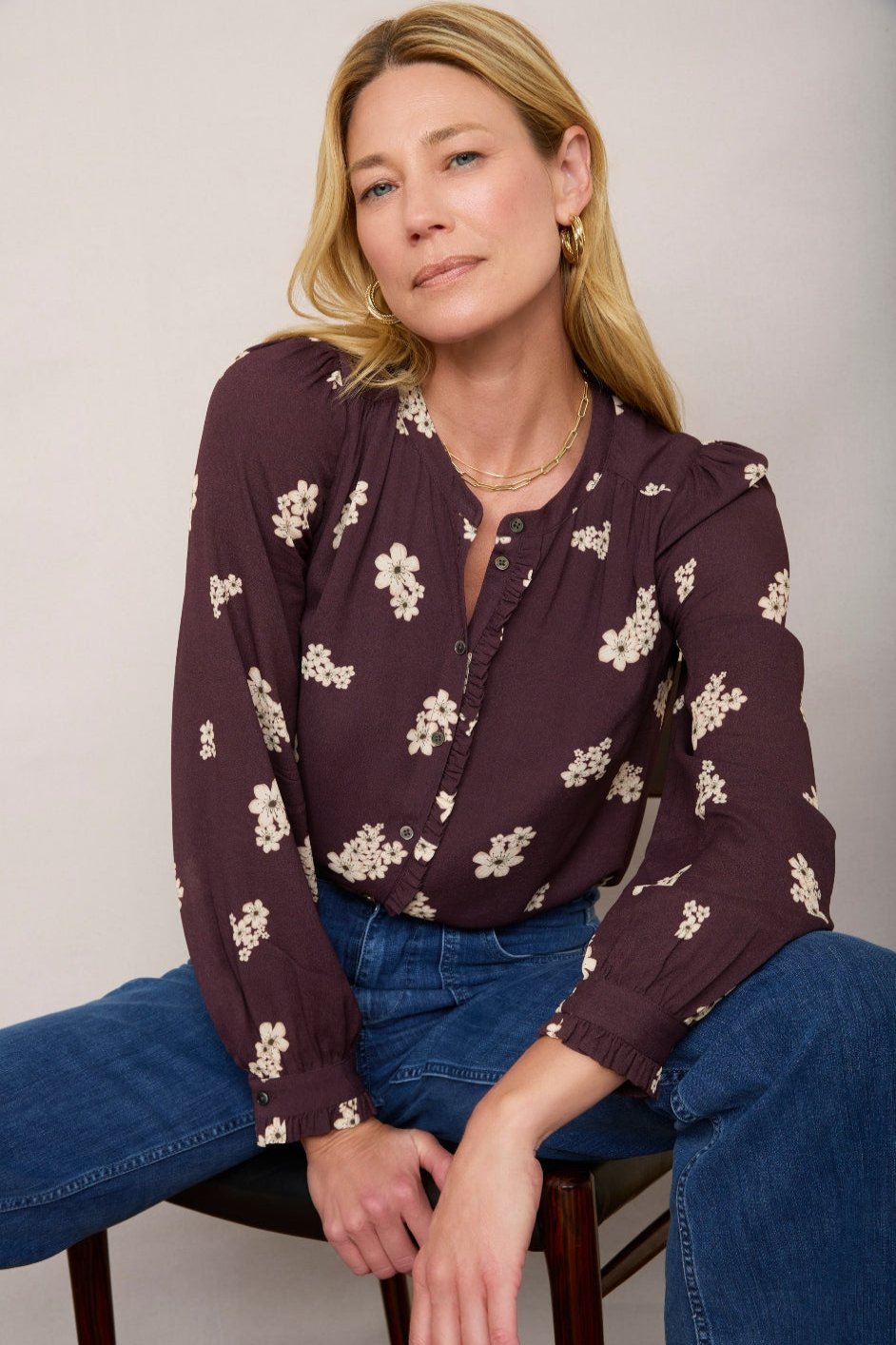 Norah Blouse - Deep Plum Ecru Floral – WYSE London