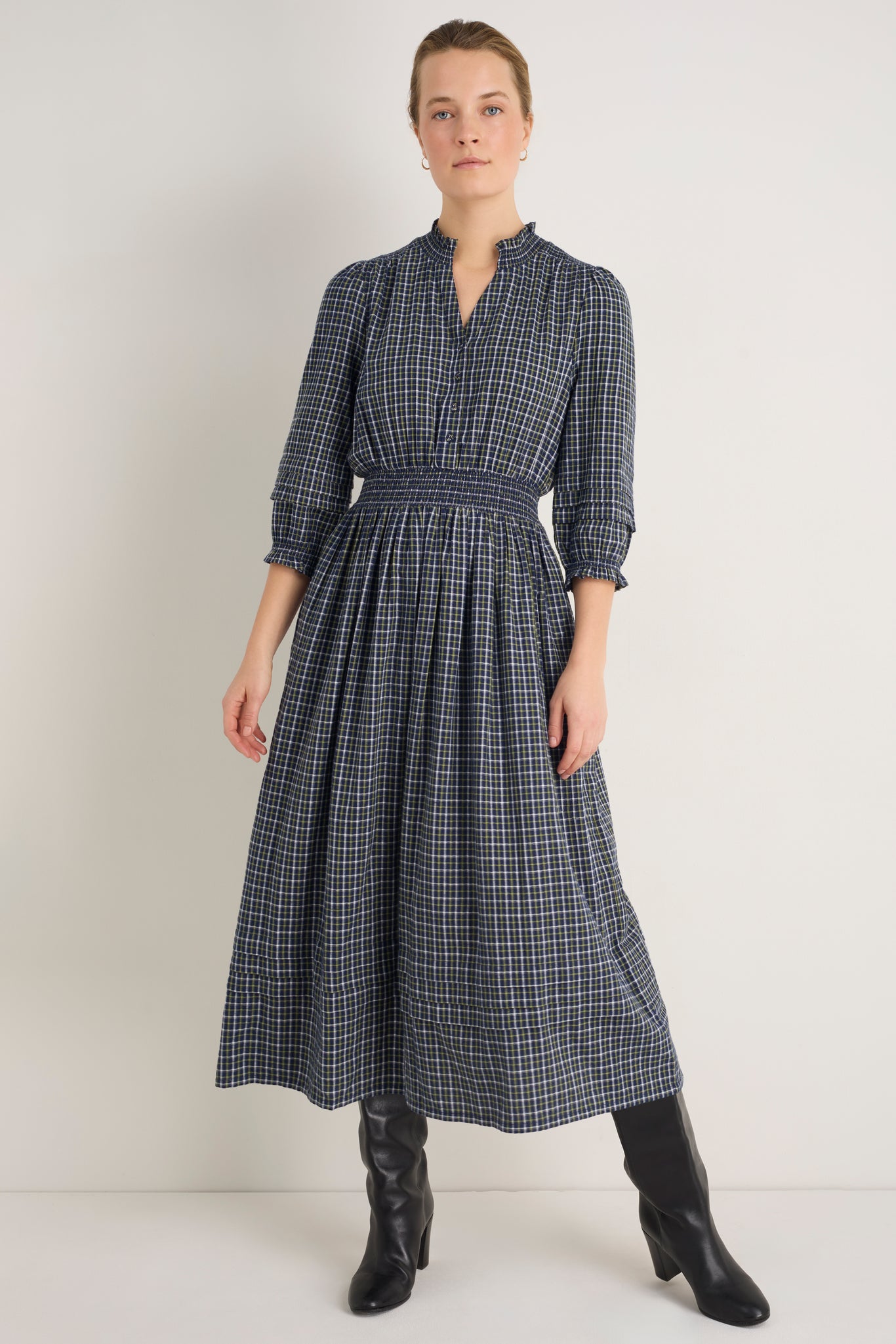 Alina Dress - Midnight/Green Check – WYSE London