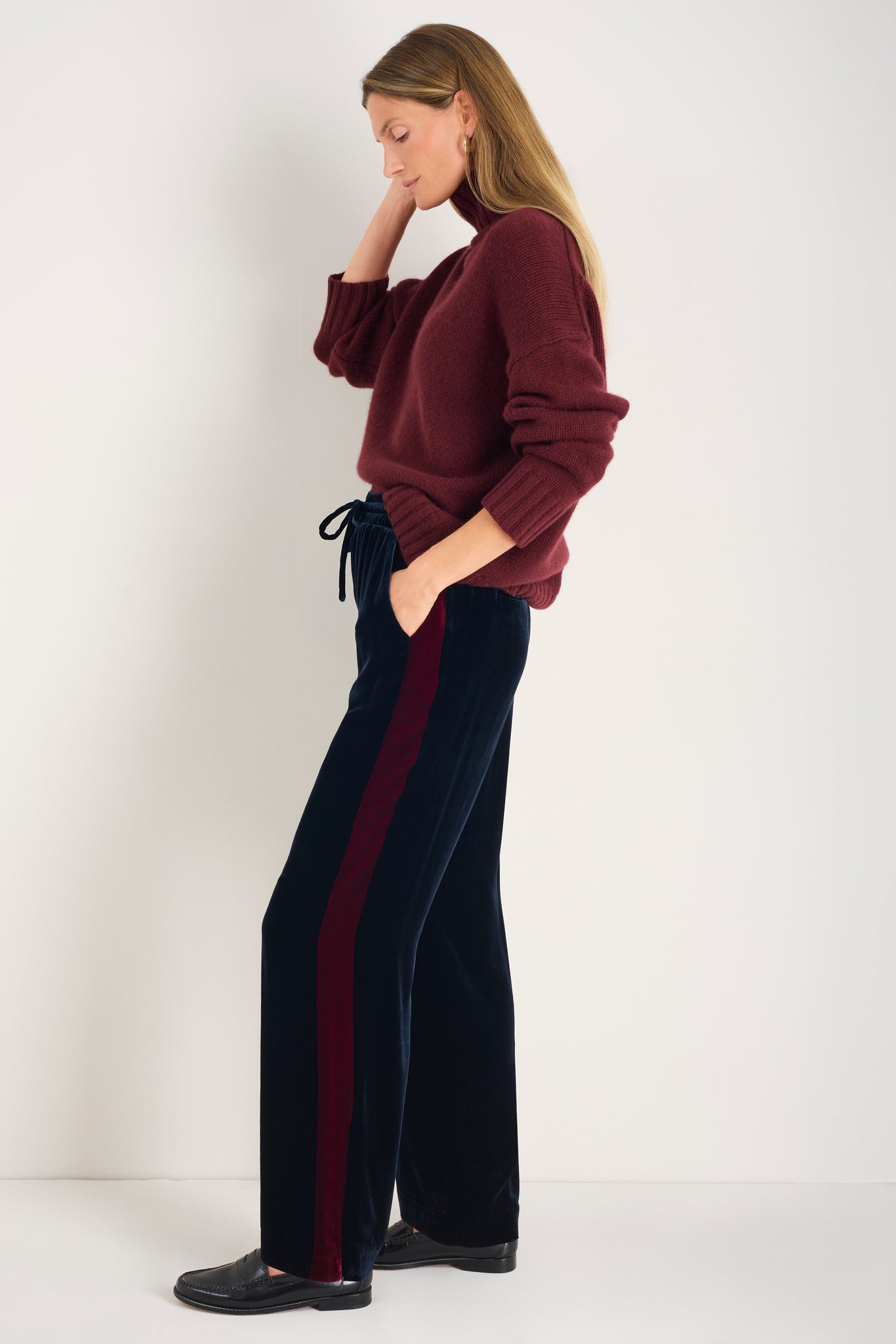 Aurora Silk Velvet Trouser - Midnight/Plum Stripe – WYSE London