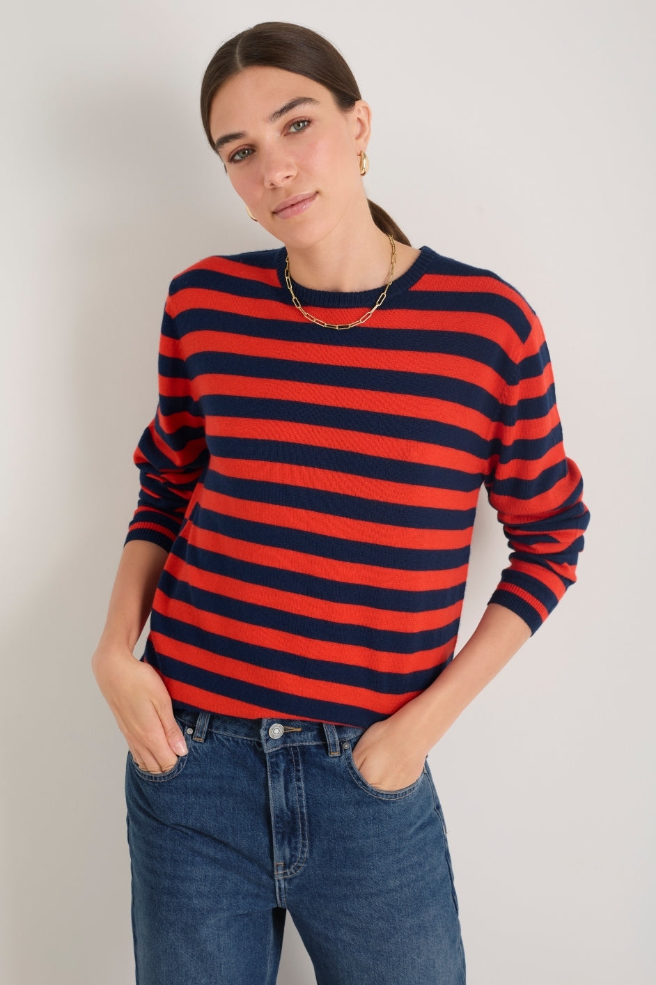 Cath x WYSE Brigitte Jumper - Tomato Red/Midnight Stripe – WYSE London