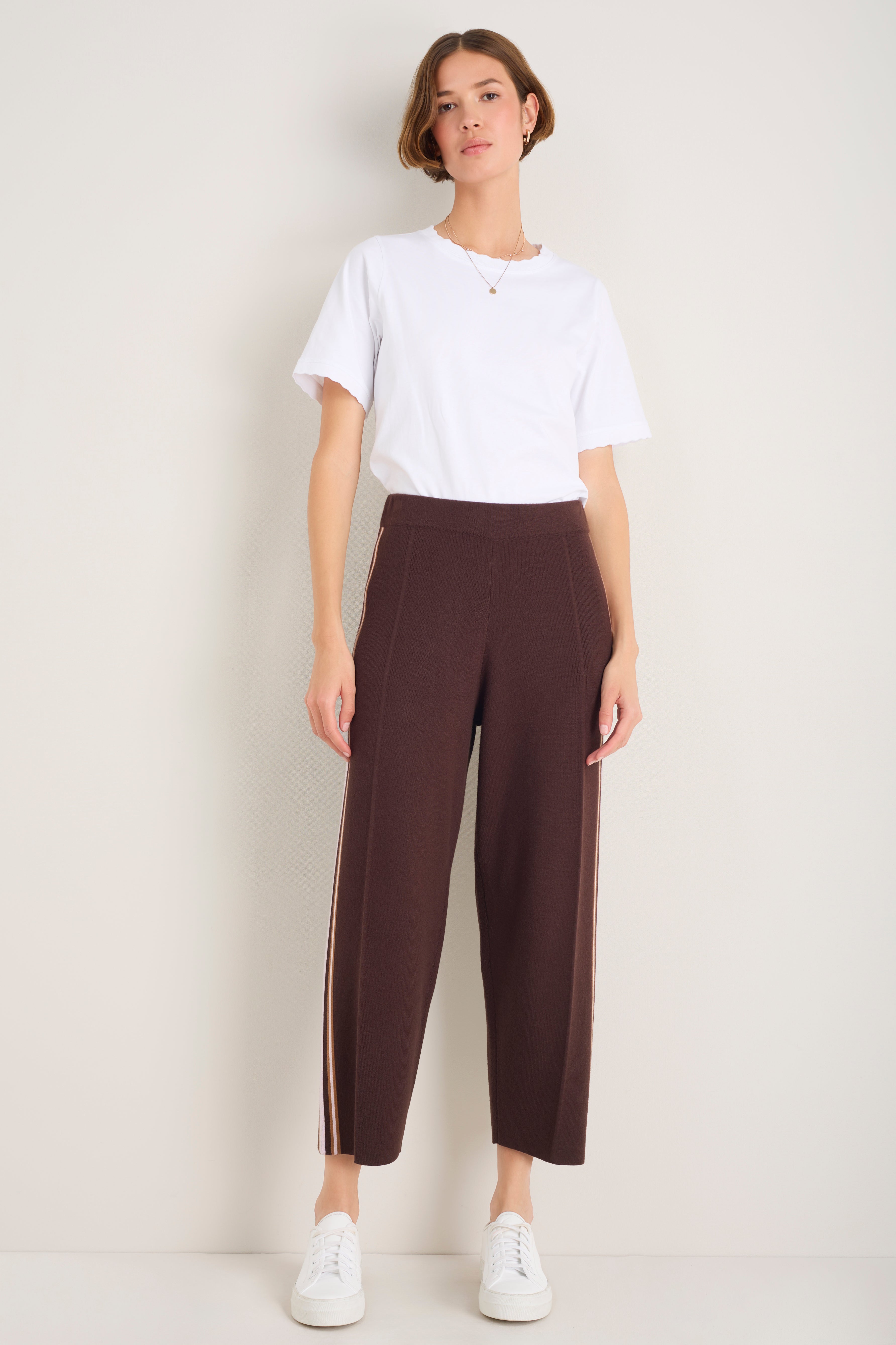Chloe Travel Knit Trousers - Cocoa Side Stripe – WYSE London
