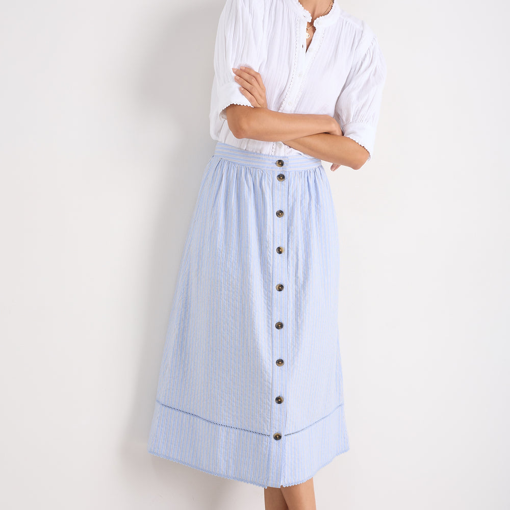 Evangeline Skirt - Powder Blue Stripe – WYSE London