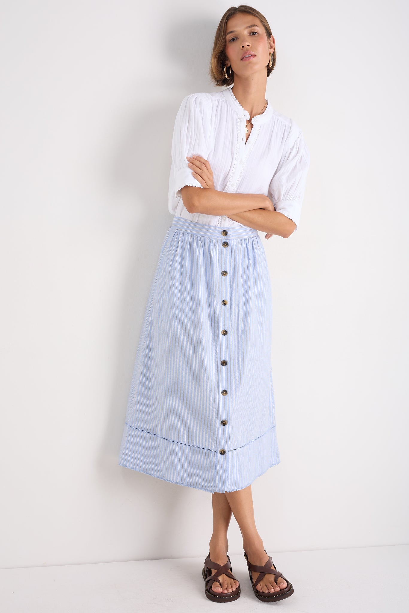 Evangeline Skirt - Powder Blue Stripe – WYSE London