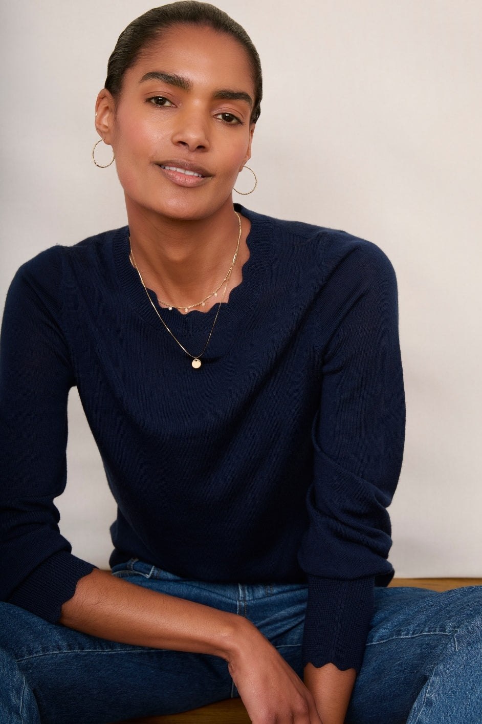 Fleurine Scallop Jumper - Midnight – WYSE London