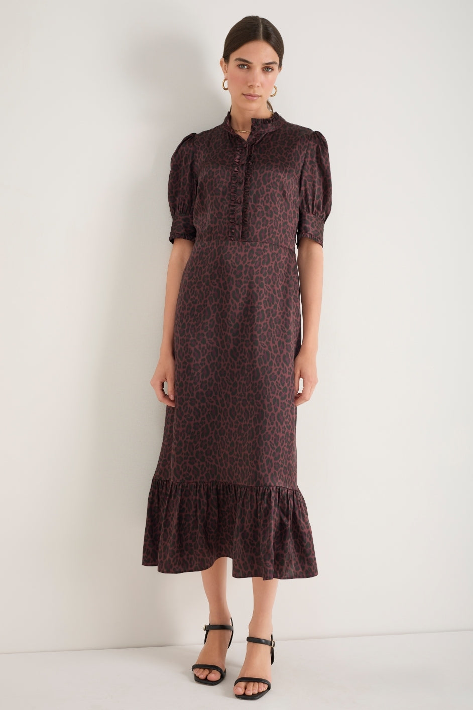 Fabienne Silk Dress - Deep Fig Leopard – WYSE London