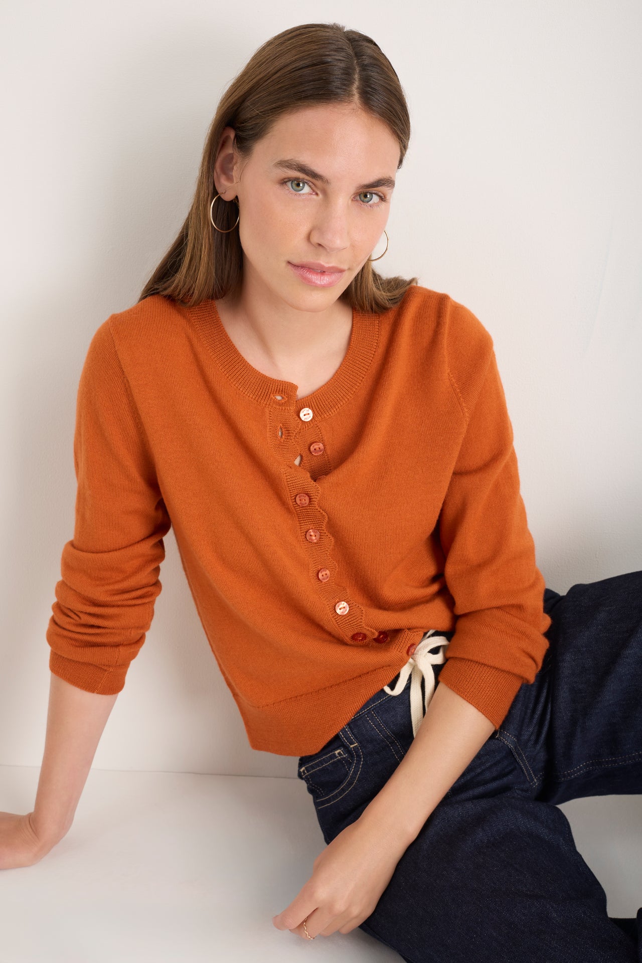Fleurine Cropped Cardigan - Burnt Orange – WYSE London