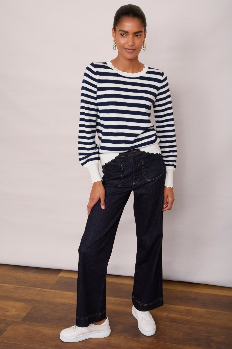 Fleurine Scallop Jumper - Midnight/Ecru Stripe – WYSE London