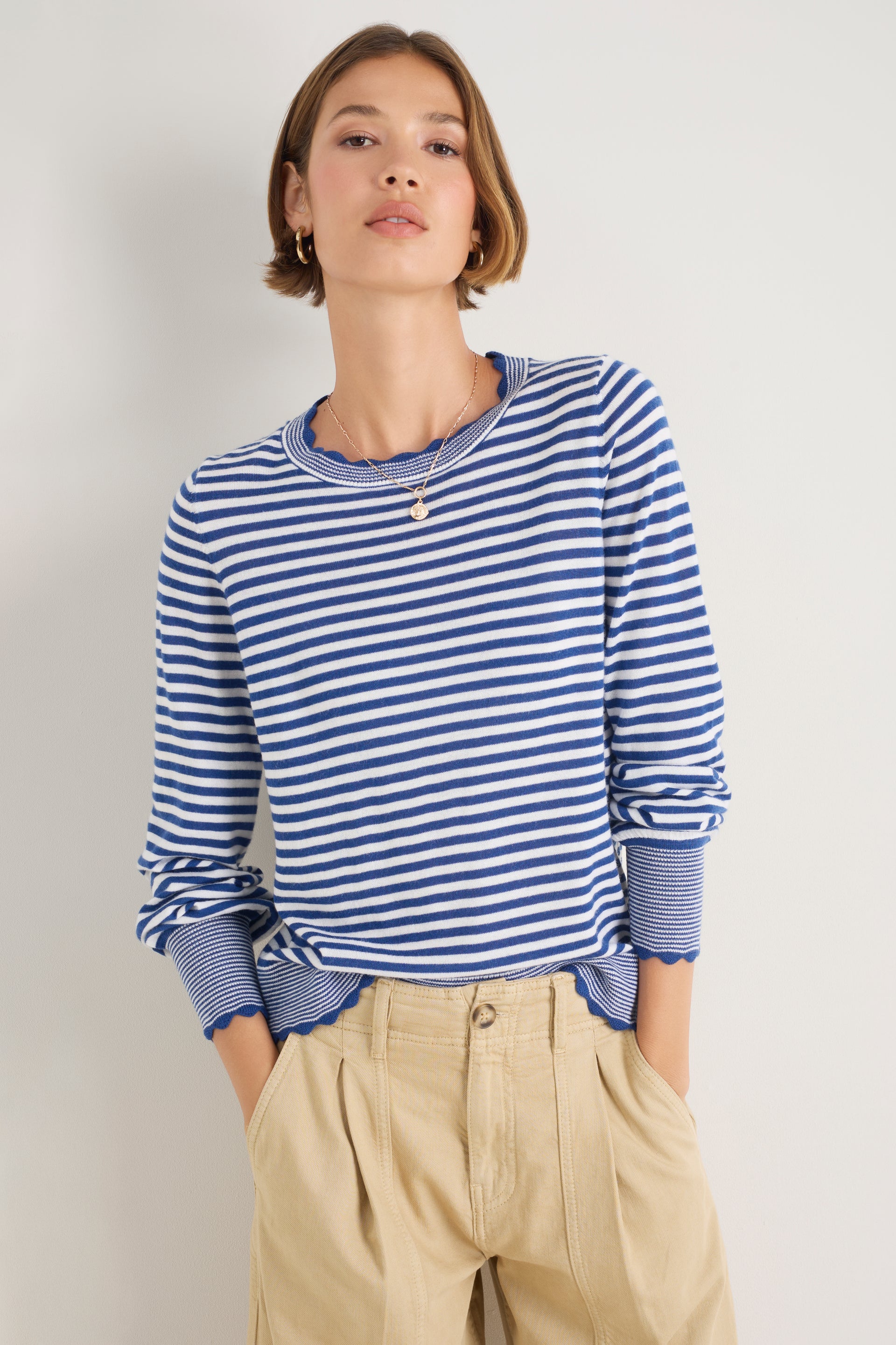 Fleurine Scallop Jumper - Midnight/Ivory Micro Stripe – WYSE London