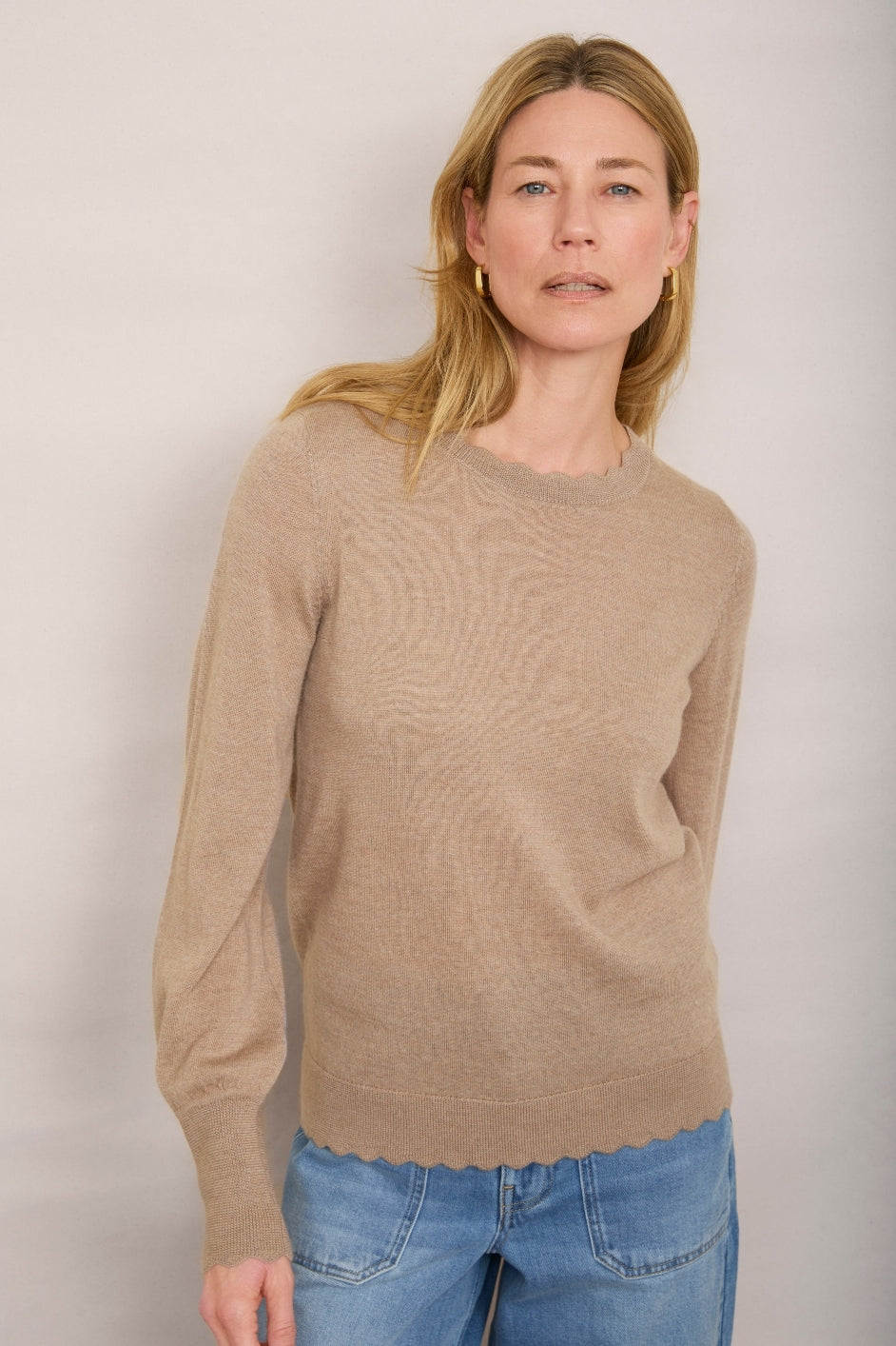 Fleurine Scallop Jumper - Oat Marl – WYSE London