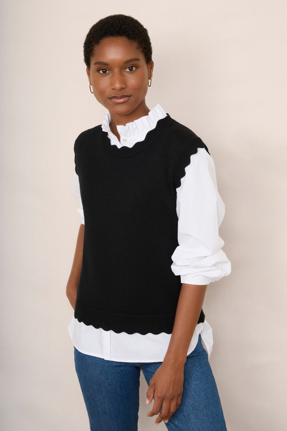 Fleurine Scallop Tank - Black – WYSE London