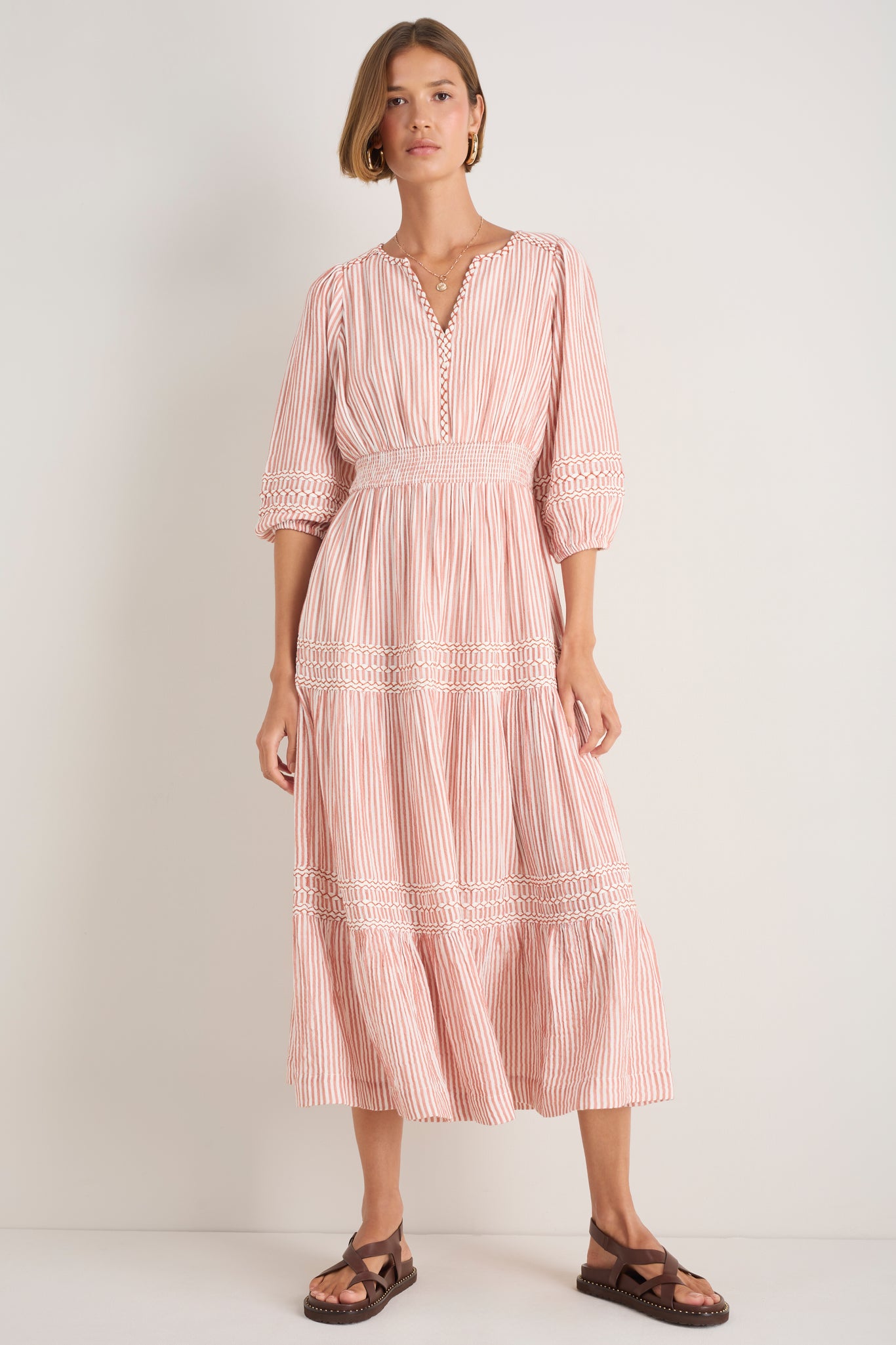 Georgina Dress - Terracotta/White Stripe – WYSE London