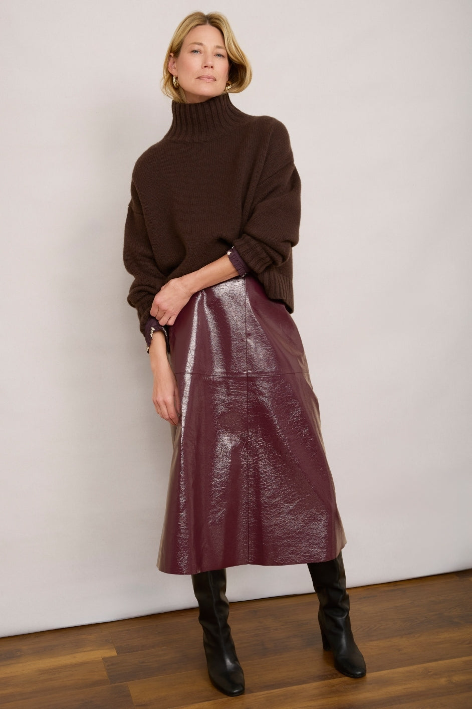 Lateisha Faux Leather Skirt - Plum Patent – WYSE London