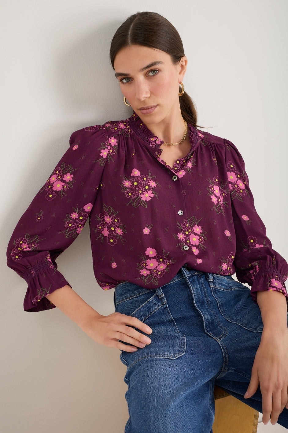 Lexi Blouse - Merlot Spaced Floral – WYSE London