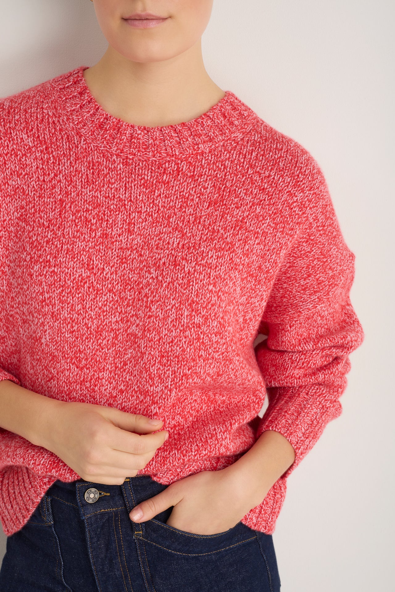 Liana Chunky Crew Neck Jumper - Red/Pink Mouline – WYSE London