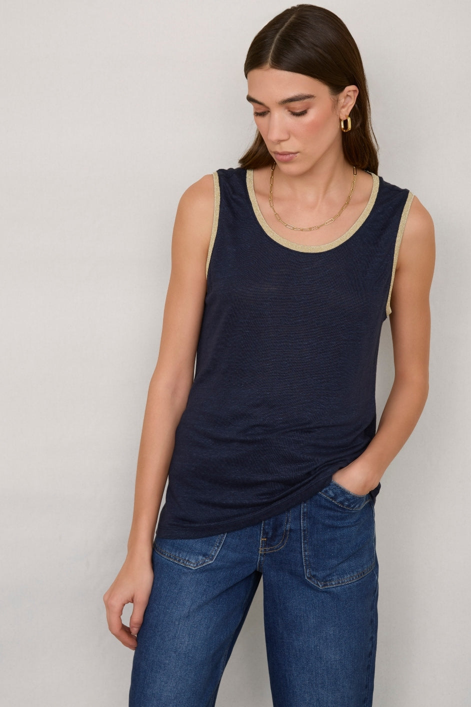 Lily Linen Vest - Midnight – WYSE London