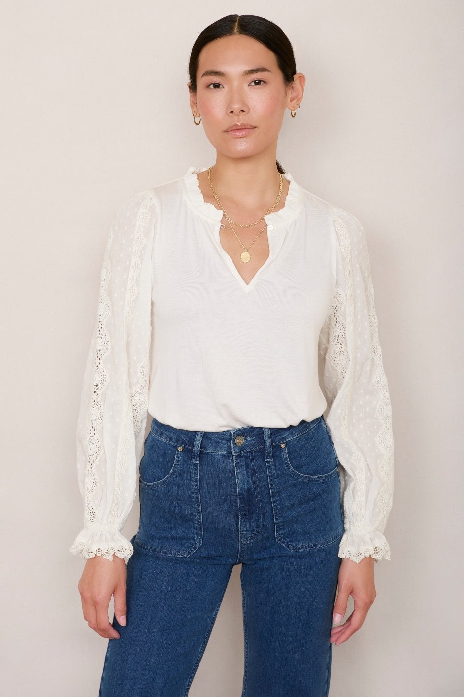 Luca Lace Mix Top - Ivory – WYSE London