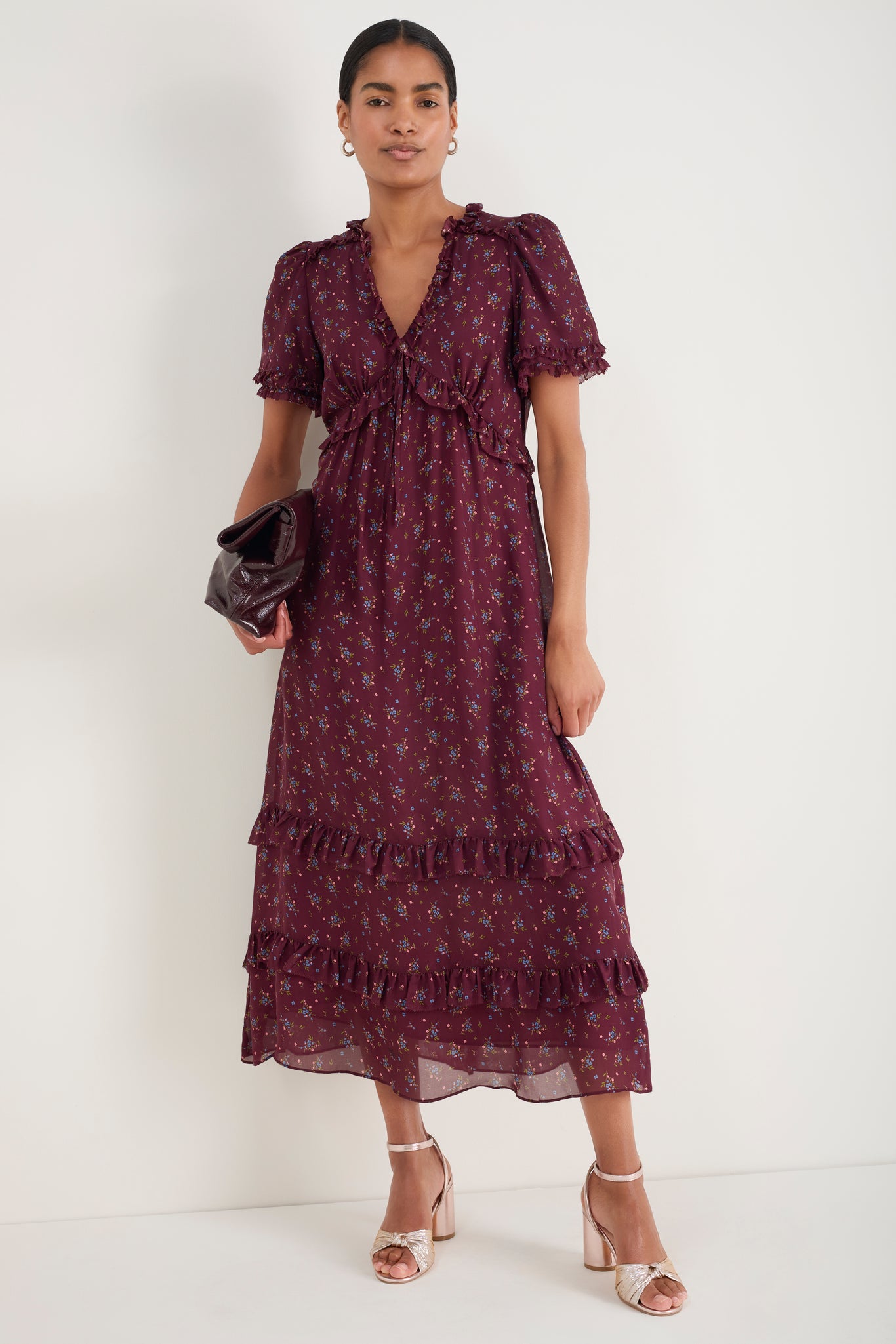 Lyra Silk Dress - Deep Fig Floral – WYSE London