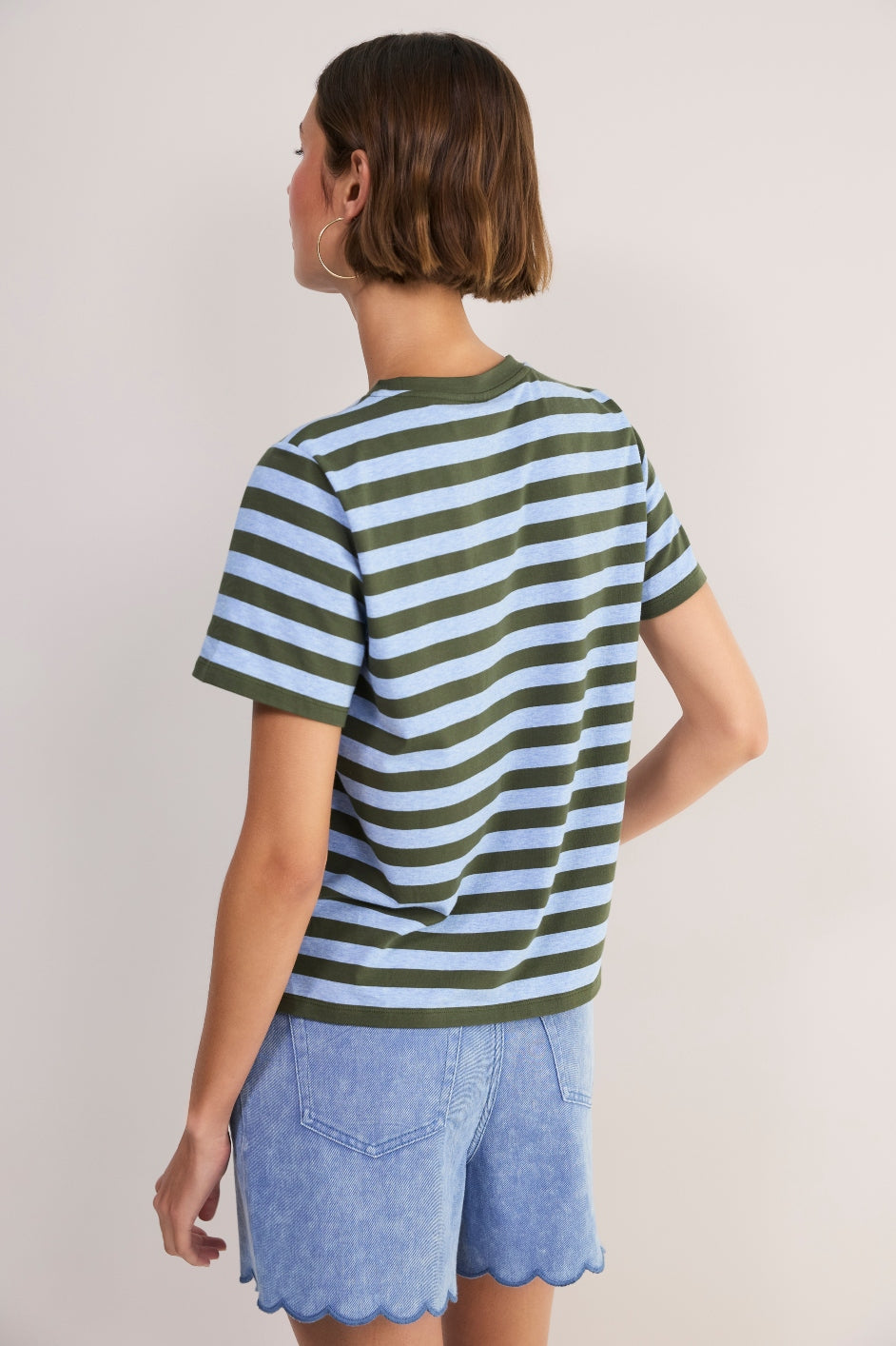 Marley Short Sleeve T-Shirt - Denim Blue/Olive Stripe – WYSE London