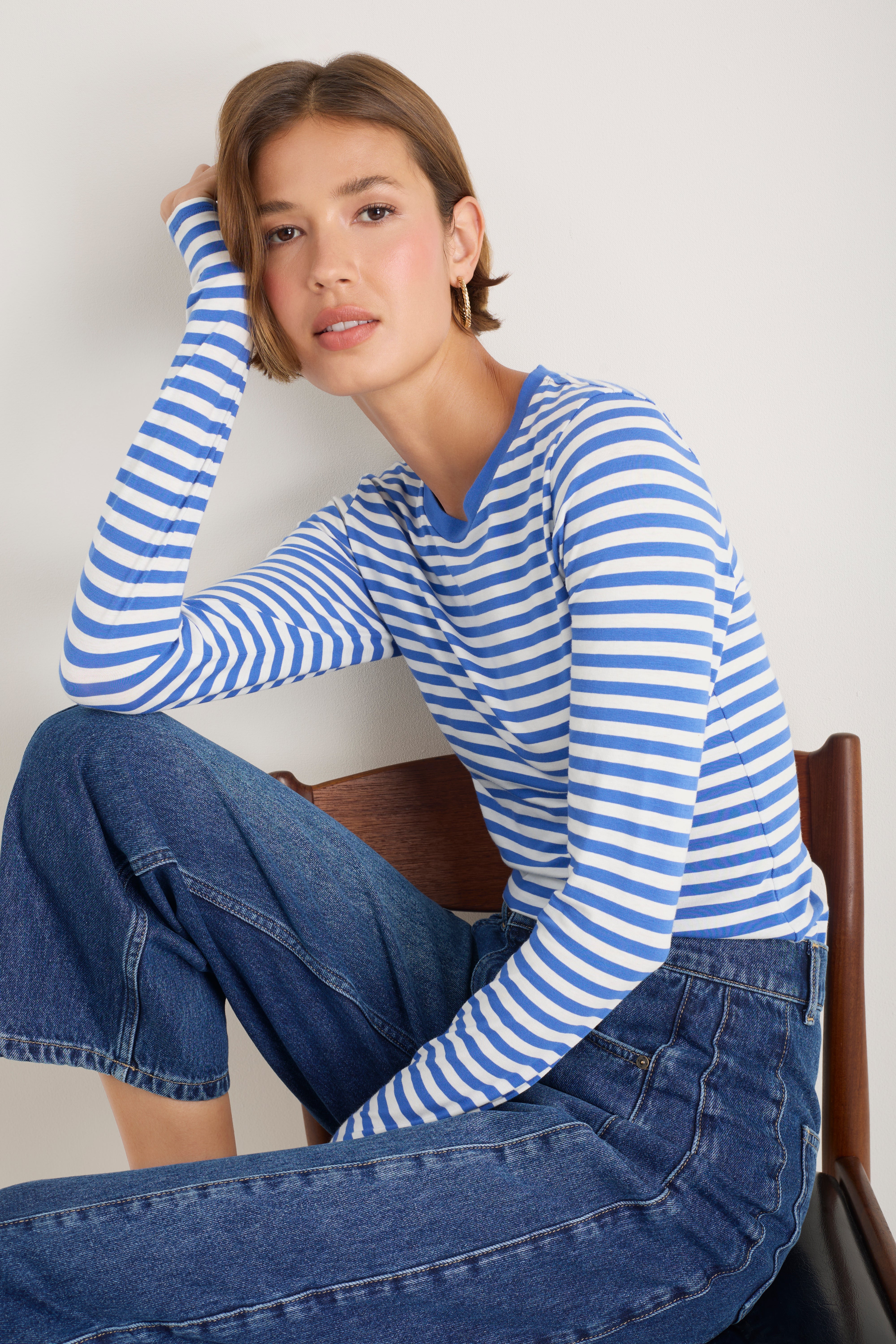 Marnie Long Sleeve Jersey Top - Cobalt/Ivory Stripe – WYSE London