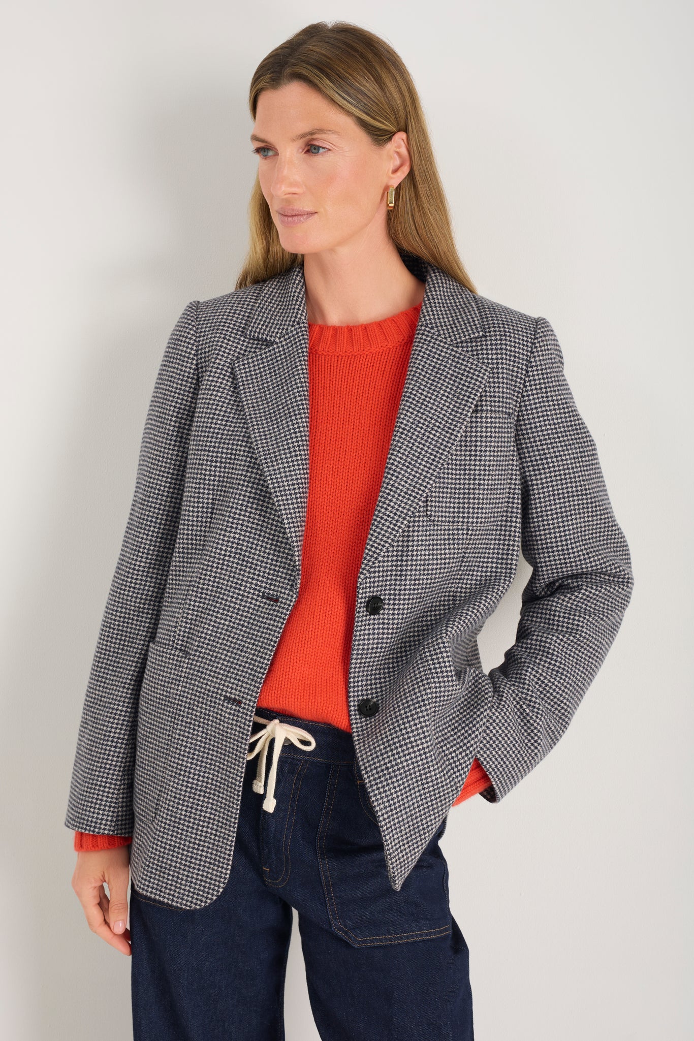 Melanie Dogtooth Blazer - Midnight/Stone Check – WYSE London