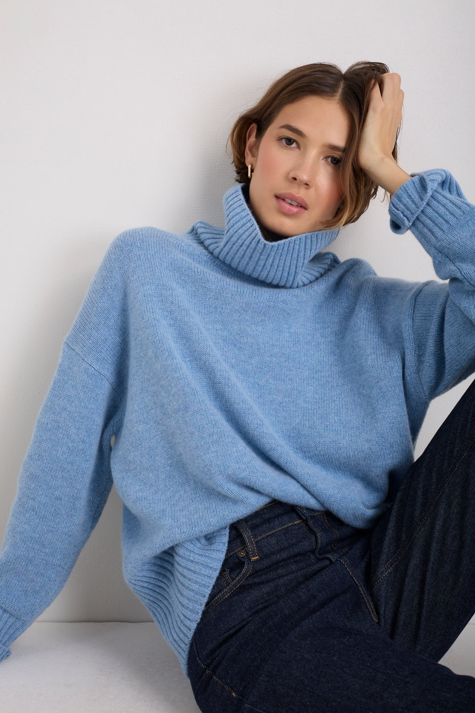 Nelly Roll Neck Jumper - Denim Blue Melange – WYSE London