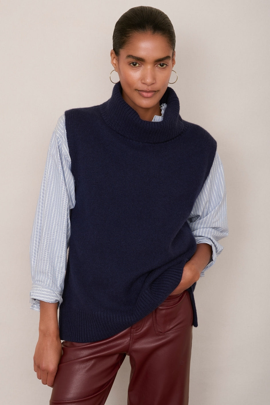 Riley Roll Neck Tank - Midnight – WYSE London