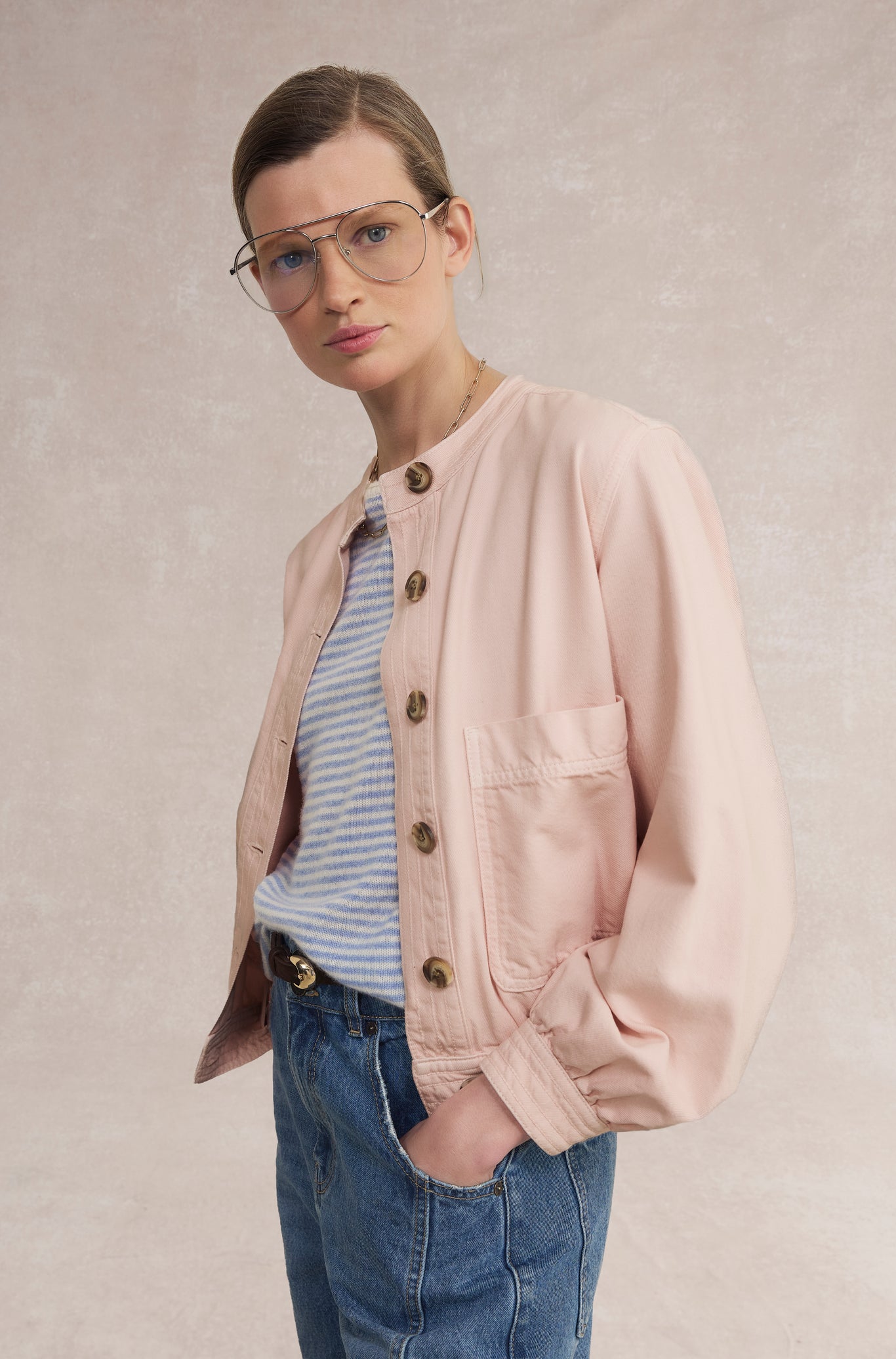 Hallie Collarless Jacket - Dusky Pink – WYSE London