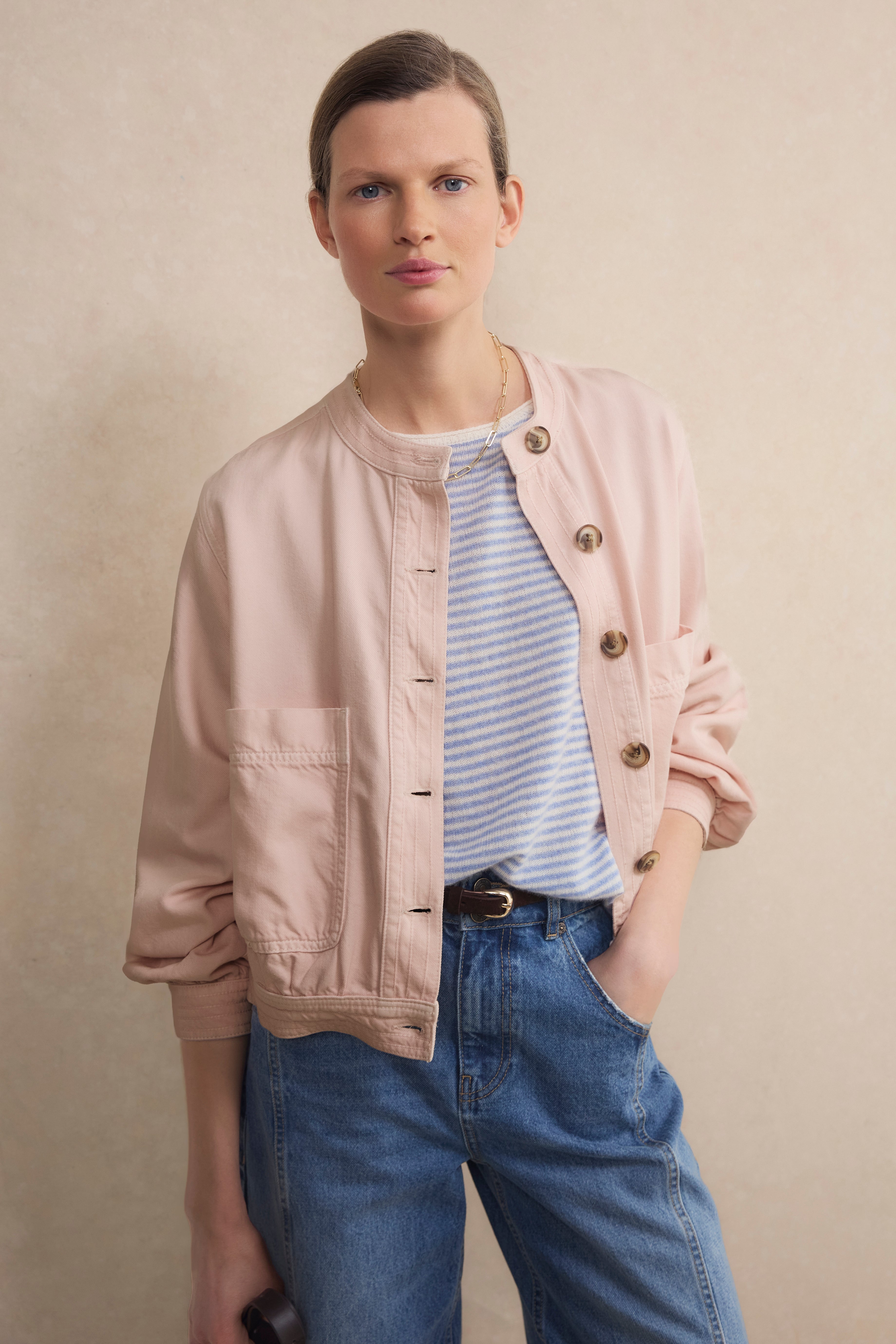 Hallie Collarless Jacket - Dusky Pink – WYSE London