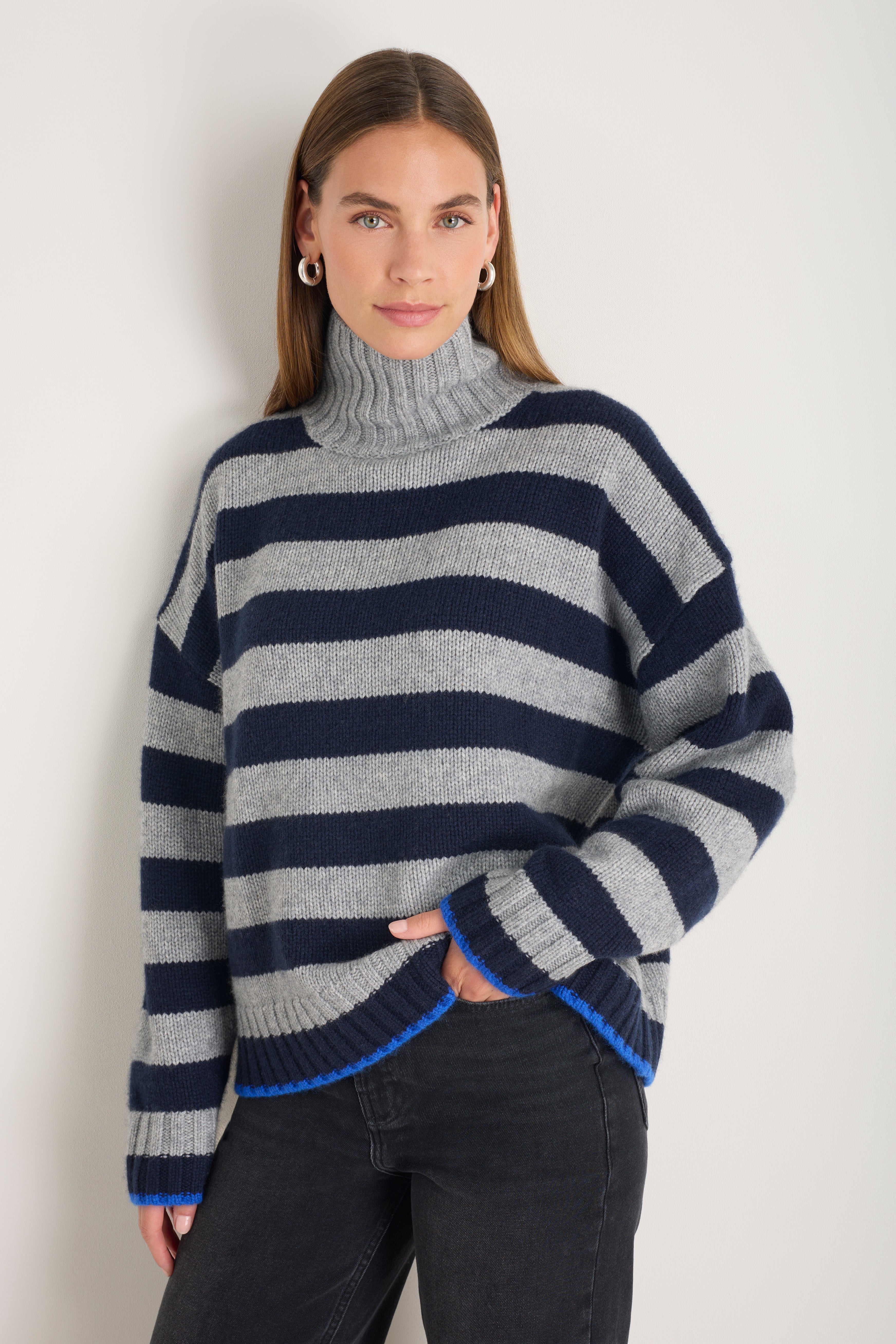 Liana Chunky Funnel Neck Jumper - Midnight/Grey Stripe – WYSE London