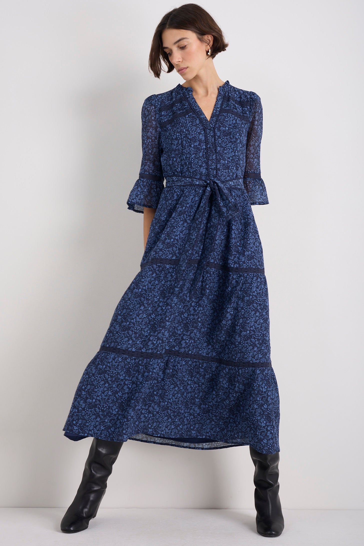 Samara Dress - Midnight Mono Floral – WYSE London