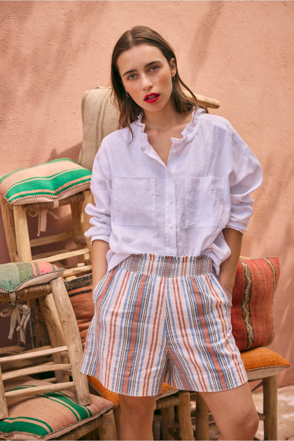 Angeline Short - Tan/Blue Stripe – WYSE London