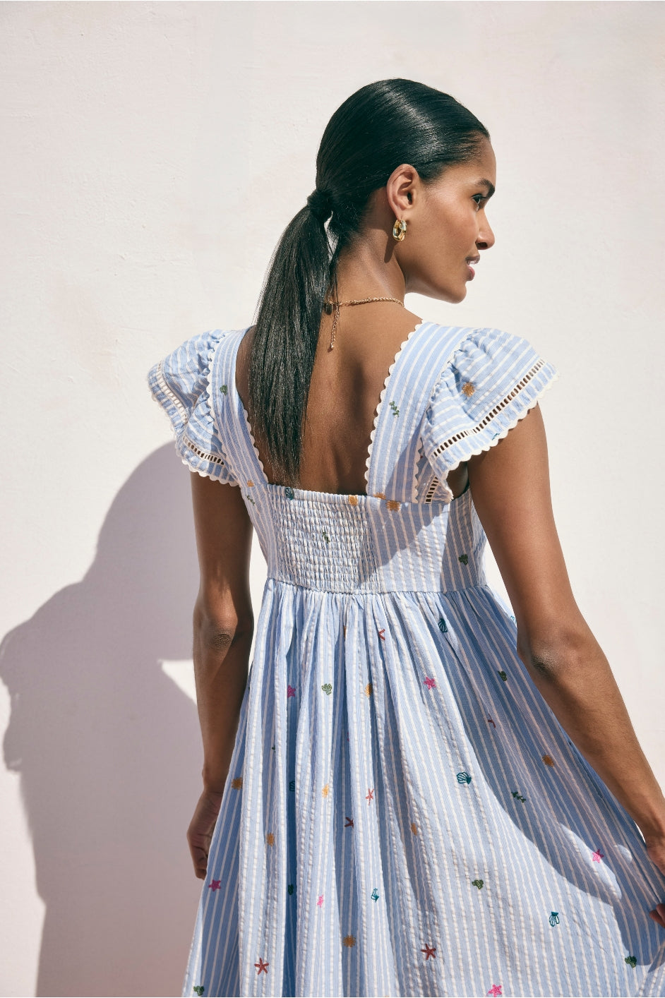 Marisol Dress - Blue Stripe Embroidered – WYSE London