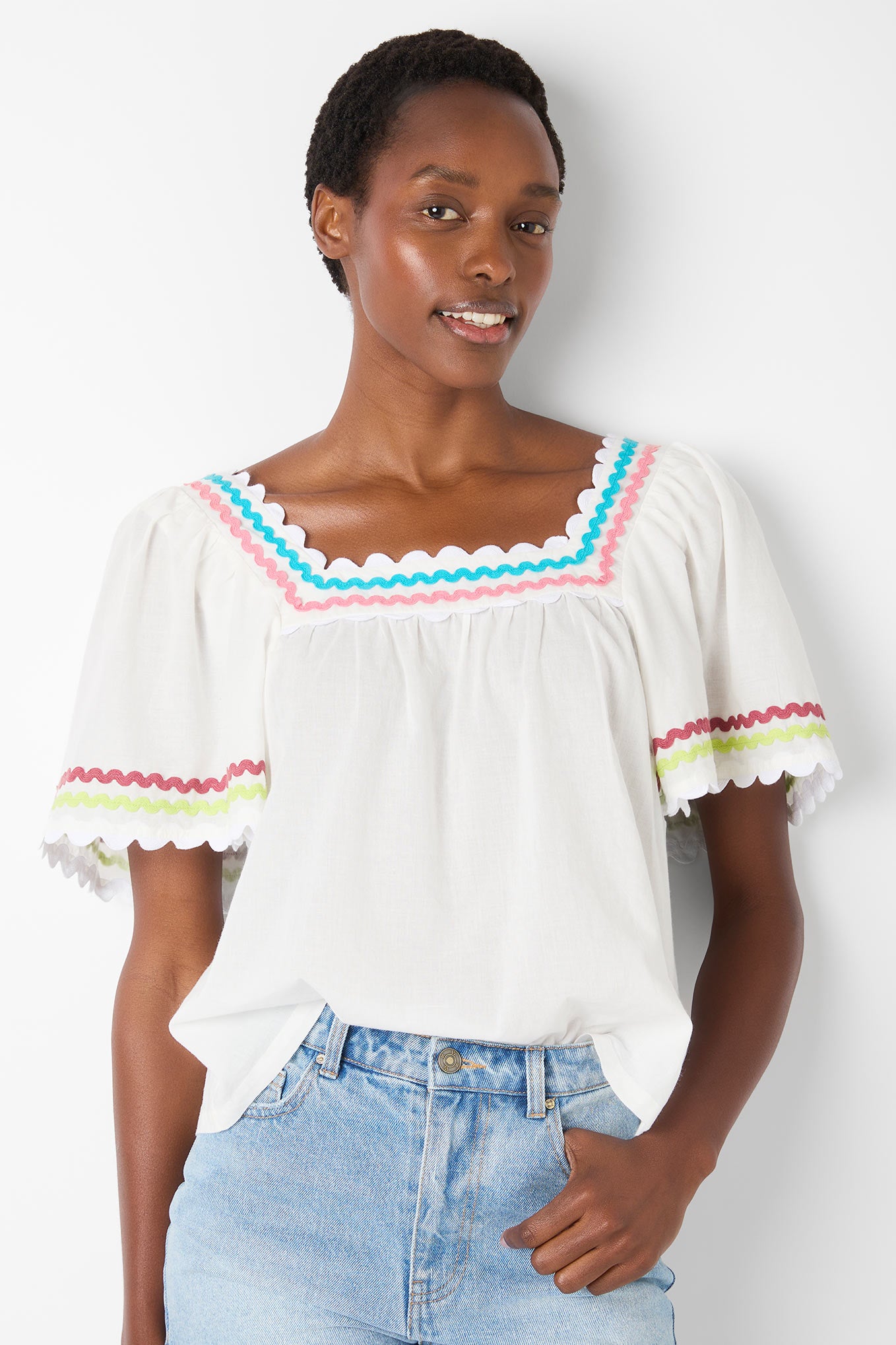 Zoe Ric Rac Top - White/Multi — WYSE London