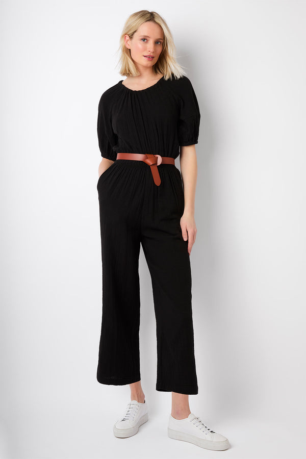 Elsa Tie Detail Double Gauze Jumpsuit - Black — WYSE London
